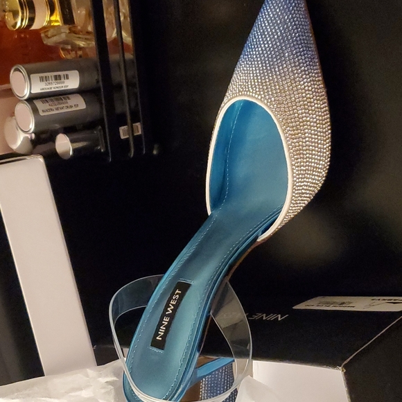 Nine West | Shoes | Brand New Nine West Blue And Sliver Heel | Poshmark